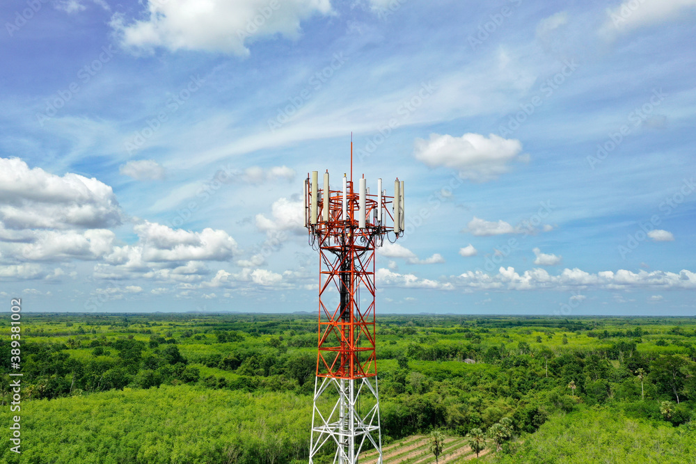 mobile telecommunication cell tower on Sky and clouds background Stock ...