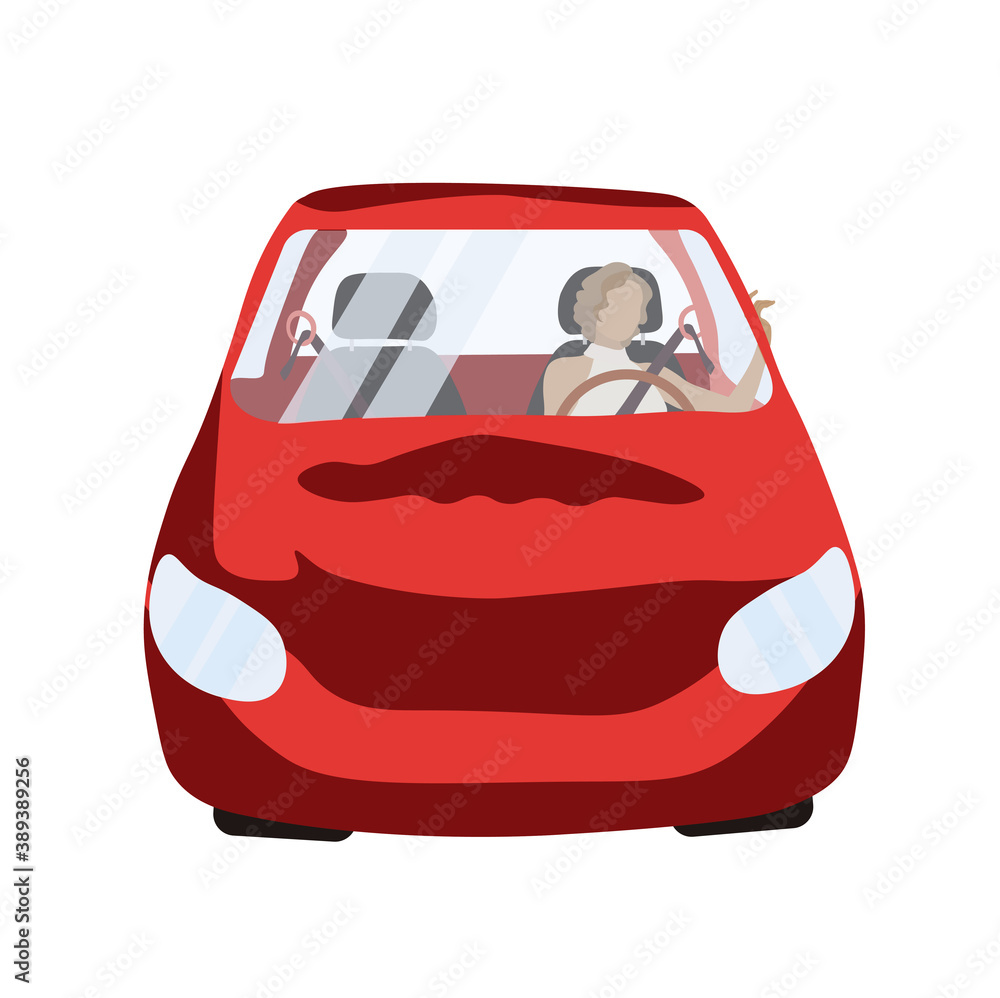 Girl in a car vector stock illustration. Beautiful woman driving a red ...