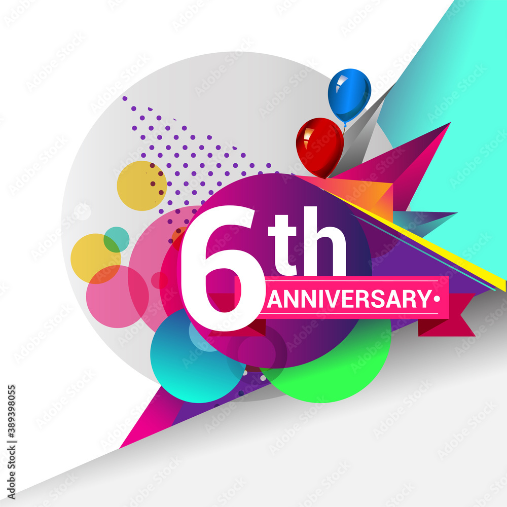 6th Years Anniversary logo with colorful geometric background, vector ...