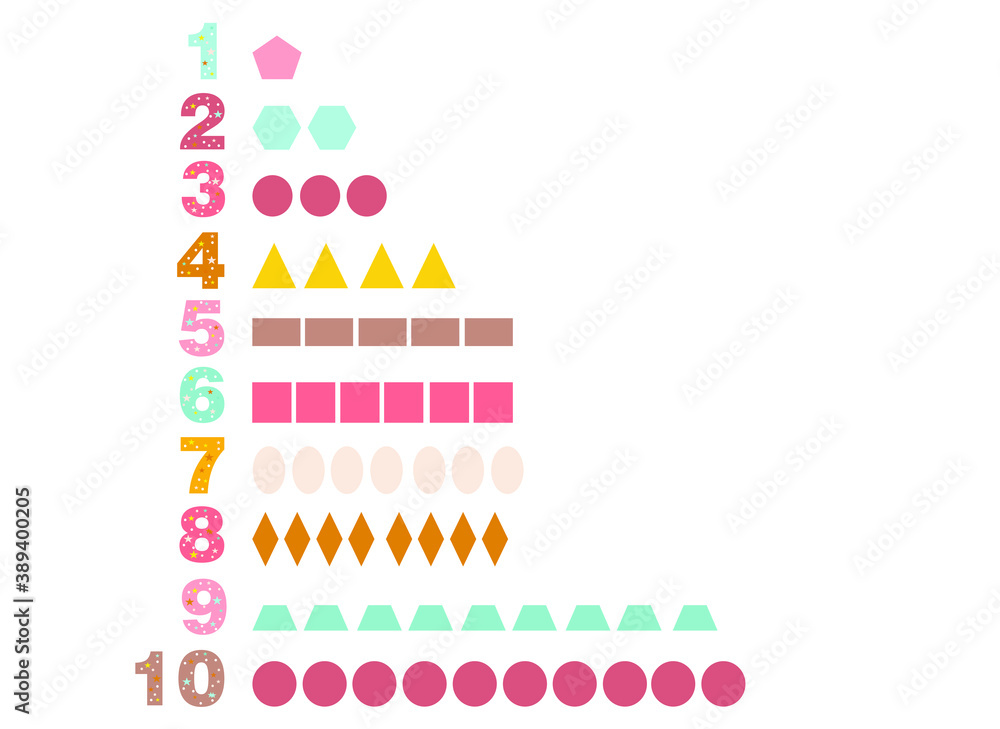numbers for children with examples (1-10). Kids learning material. Card ...