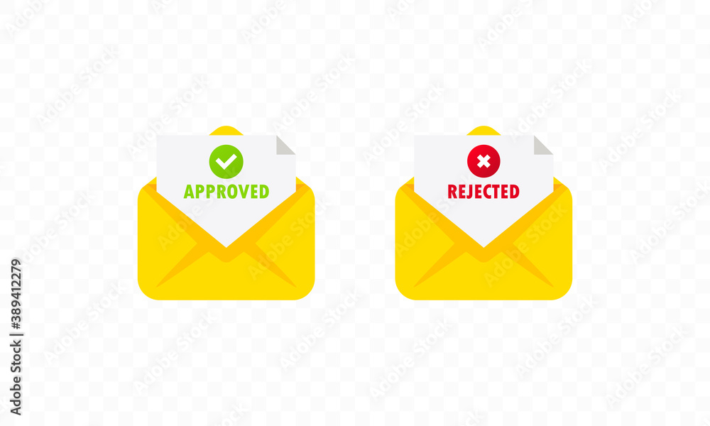 Two envelope with approved and rejected letters. Opened envelope and ...