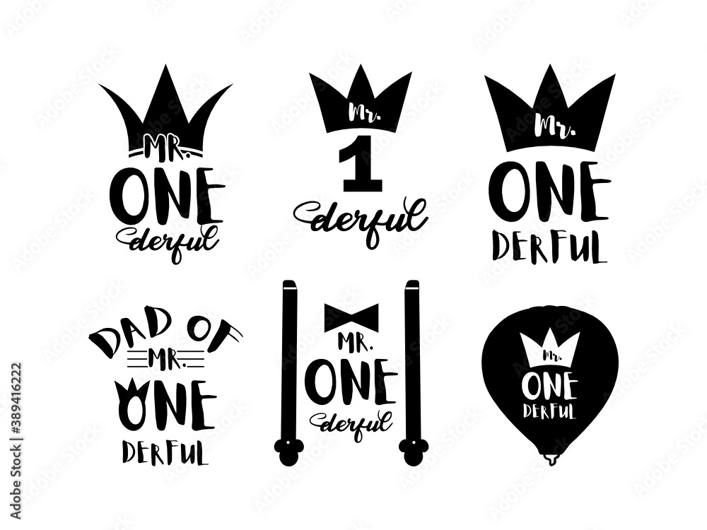 Vecteur Stock Mr. One Derful SVG Bundle, First Birthday, 1st Birthday ...