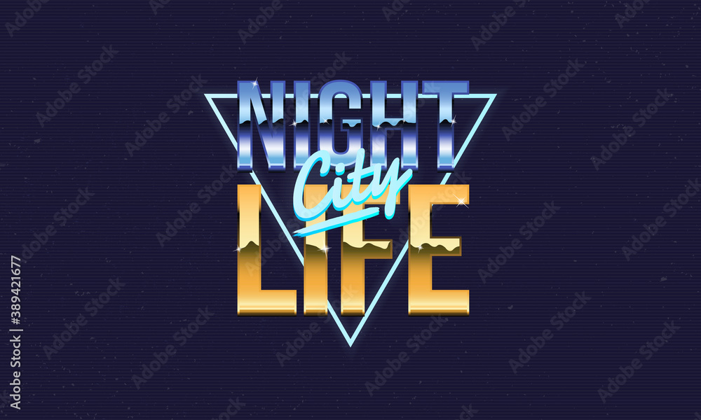 Night Life retro logo. Retro neon logo. 80's logo design. Retro print ...