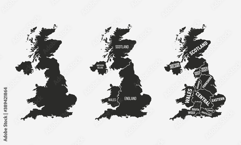 UK map set. United Kingdom maps with country and regions names. UK ...