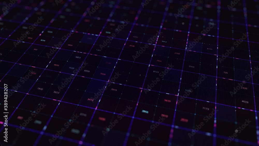 Neon cells and numbers. Animation. Numbers that appear in neon cells with moving strokes ...