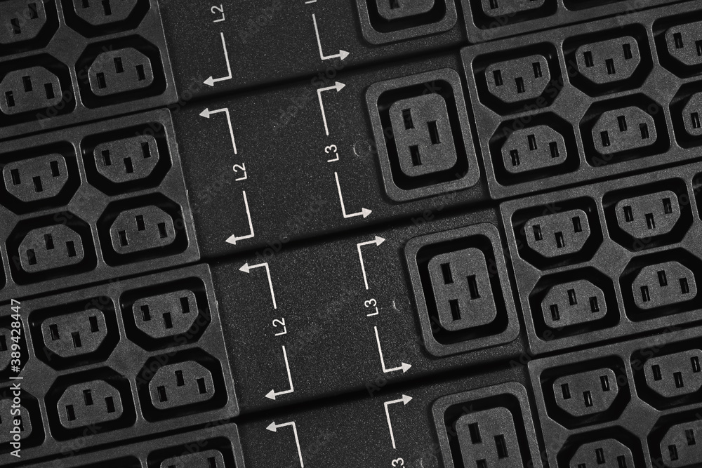 Rail detail with IEC 60320 C13 and IED 60320 C19 sockets. Stock Photo ...