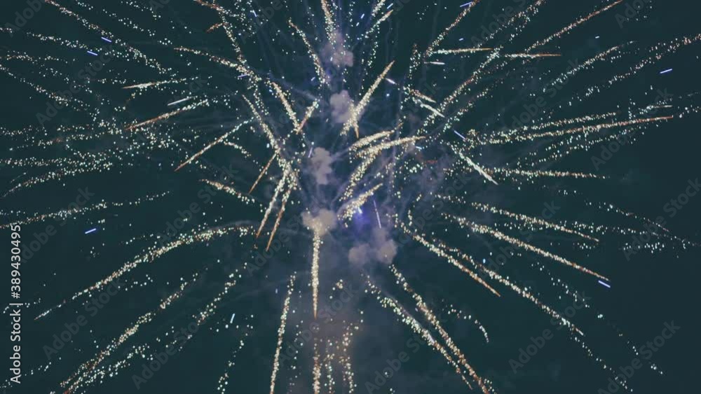 Close up real fireworks background in 4K. blur of real shining ...