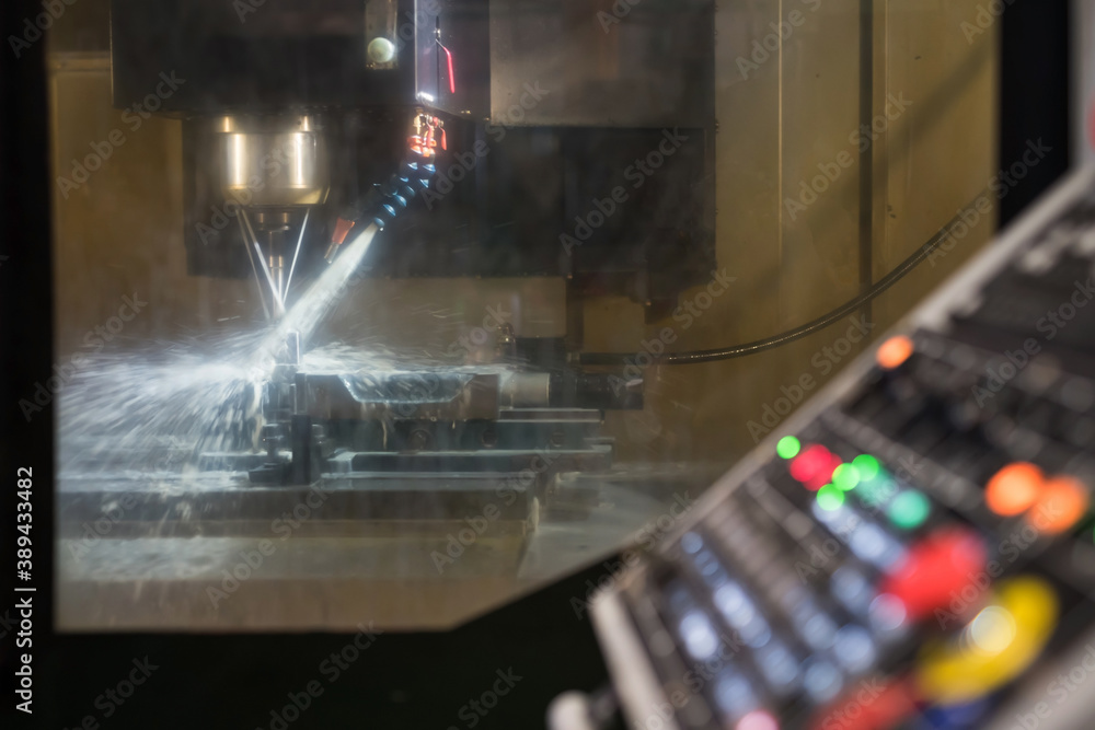 Metalworking CNC lathe milling machine and console Stock Photo | Adobe ...