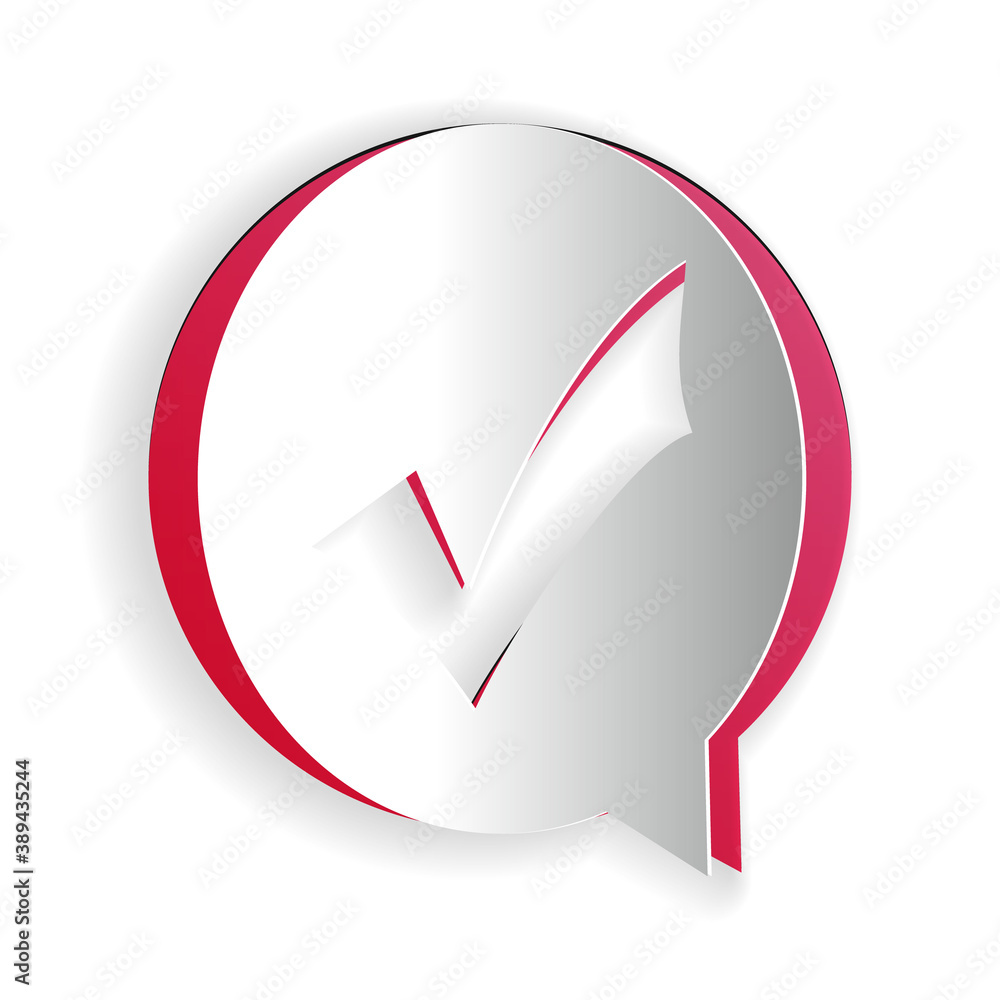 Paper cut Check mark in circle icon isolated on white background ...