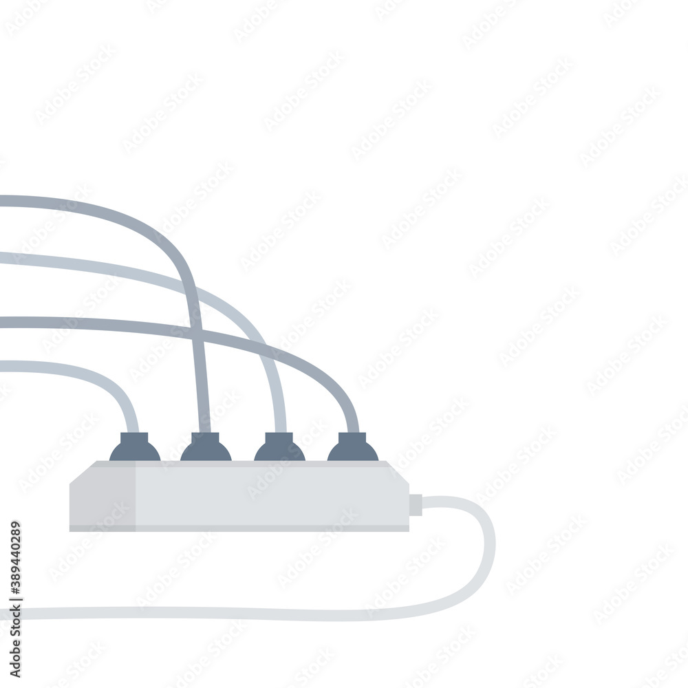 Many outlets to plug with wires. load on system. Cartoon flat ...
