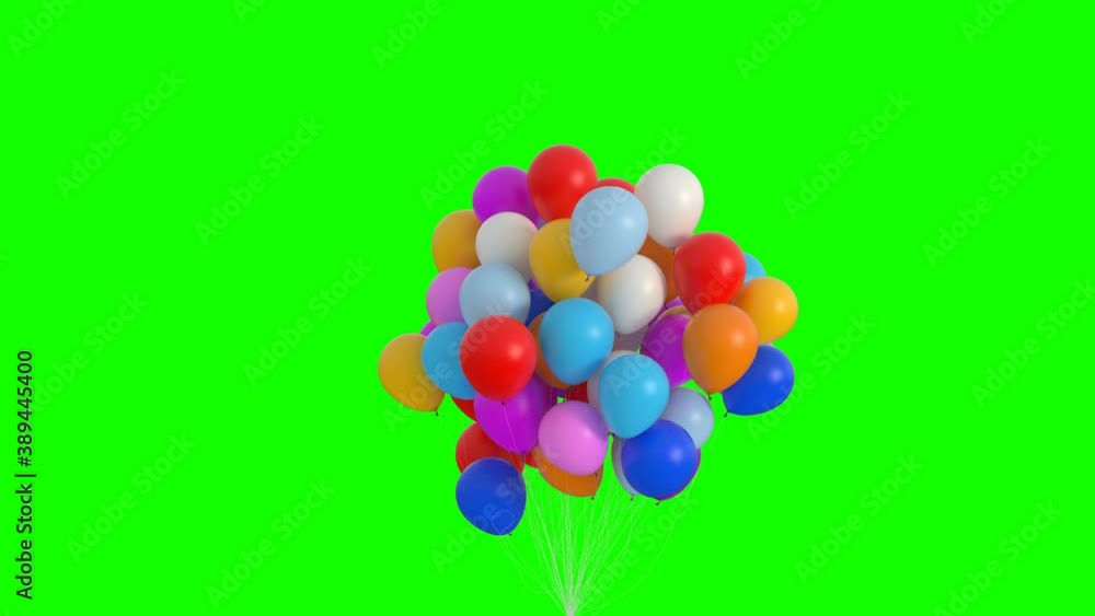 Bundle of Balloons Flies Up and Lingers on the Green Screen. Beautiful ...