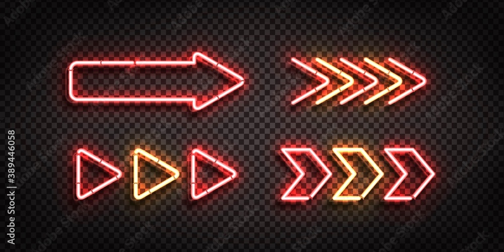 Vector set of realistic isolated neon sign of Arrow logo for invitation ...