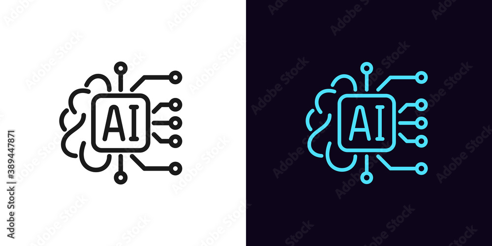 Outline AI icon. Linear artificial intelligence sign with editable ...