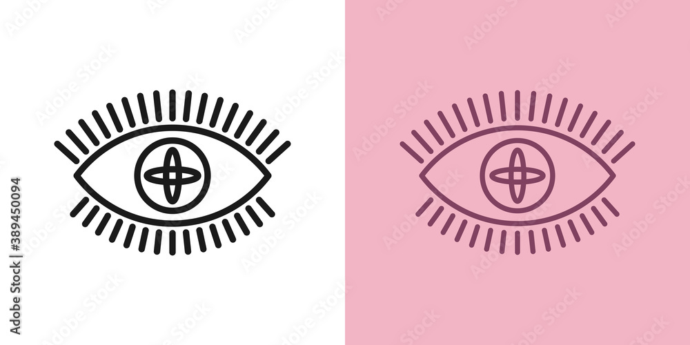 Outline magic eye icon with editable stroke. Linear eye sign with ...
