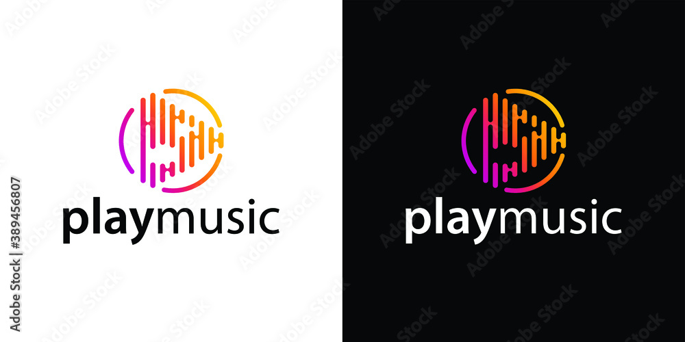 Play sign with music soundwave audio logo design inspiration template ...