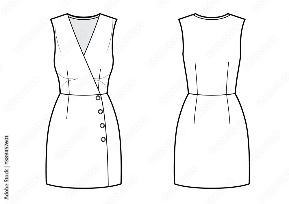 Vector Illustration Of Mini Elegant Dress Front And Back Womens
