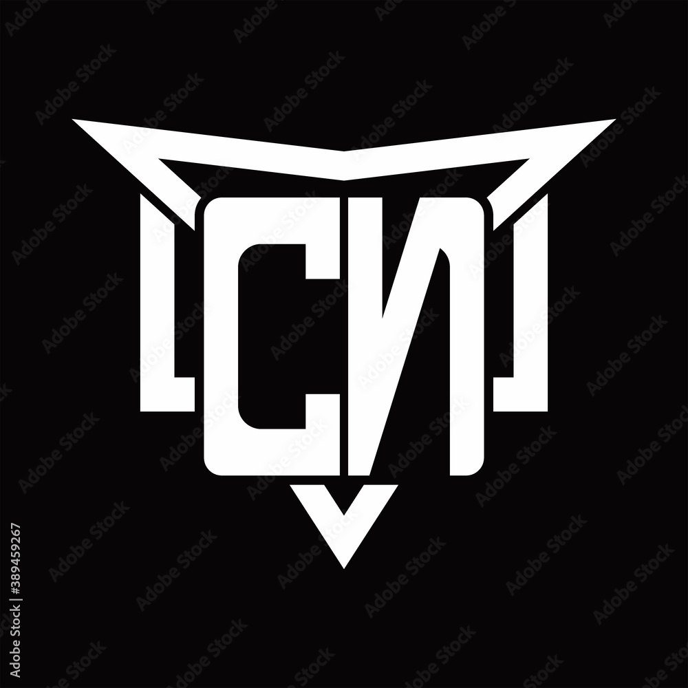 CN Logo monogram with triangle sharp and half square rounded design ...