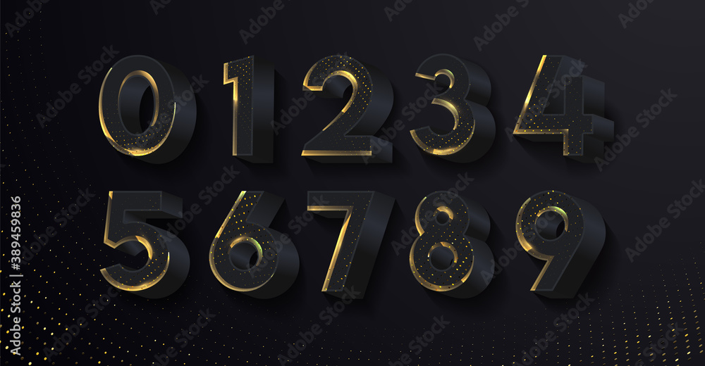 3D black glittering numbers with shadow. Vector 3d illustration ...