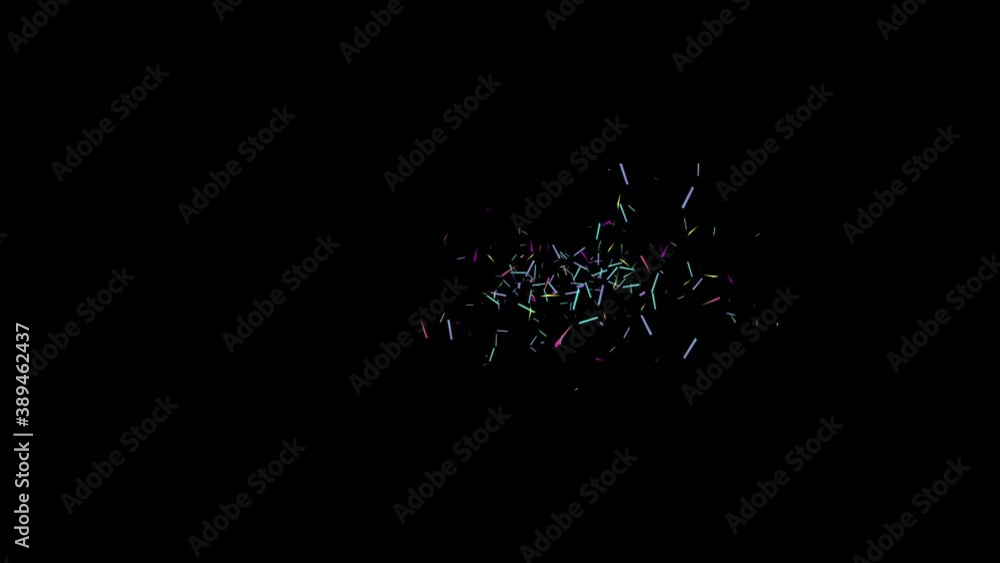 Particles animation as sprite of many confetti in various colours, with several transitions and ...