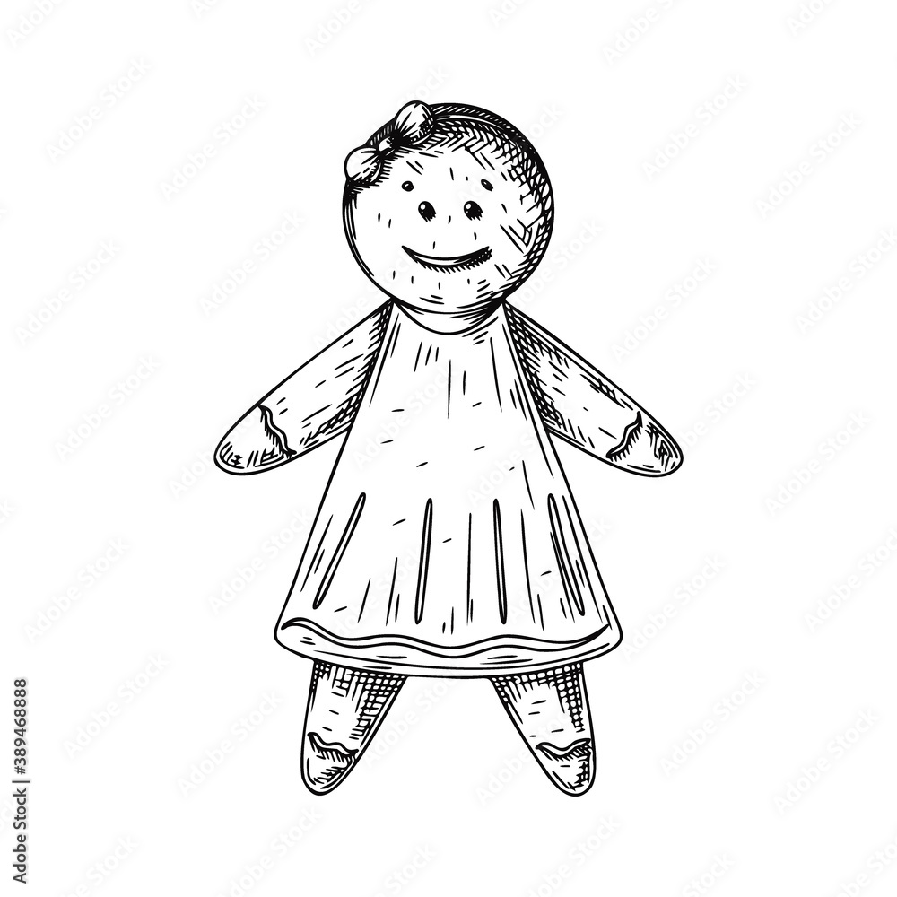Gingerbread man isolated on white background. Sketch, hand drawn. Stock ...