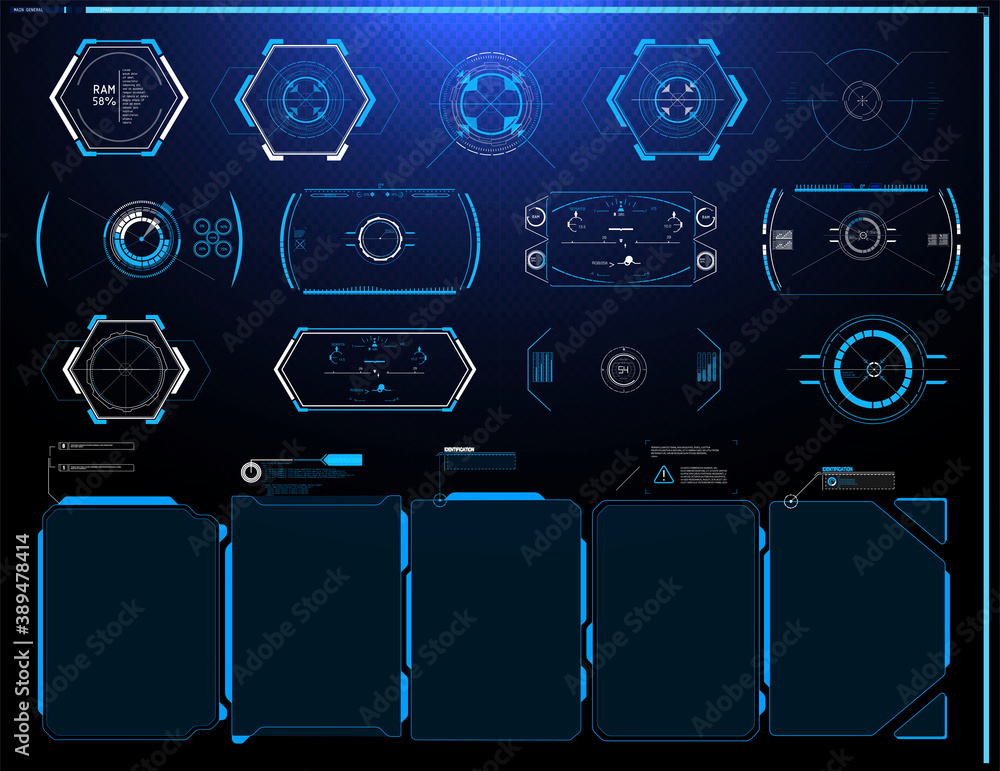 Futuristic Vector HUD Interface Screen Design. Digital callouts titles. HUD UI GUI futuristic ...