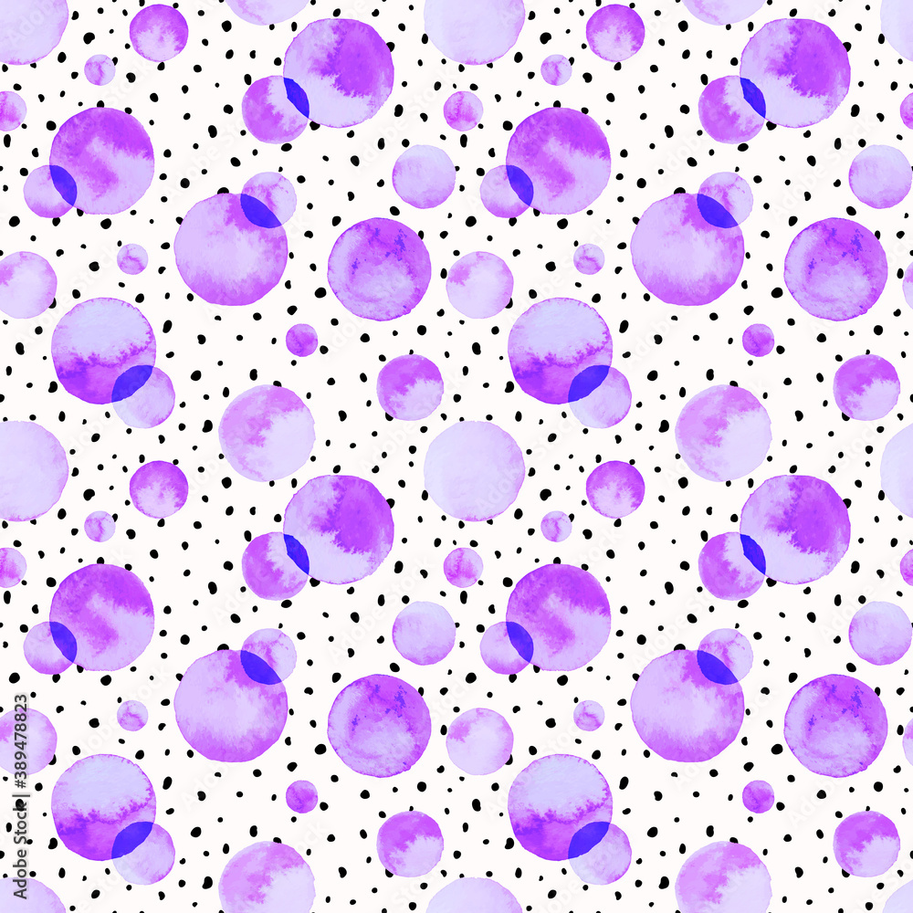 Watercolor bubbles seamless pattern. Abstract background with circles ...