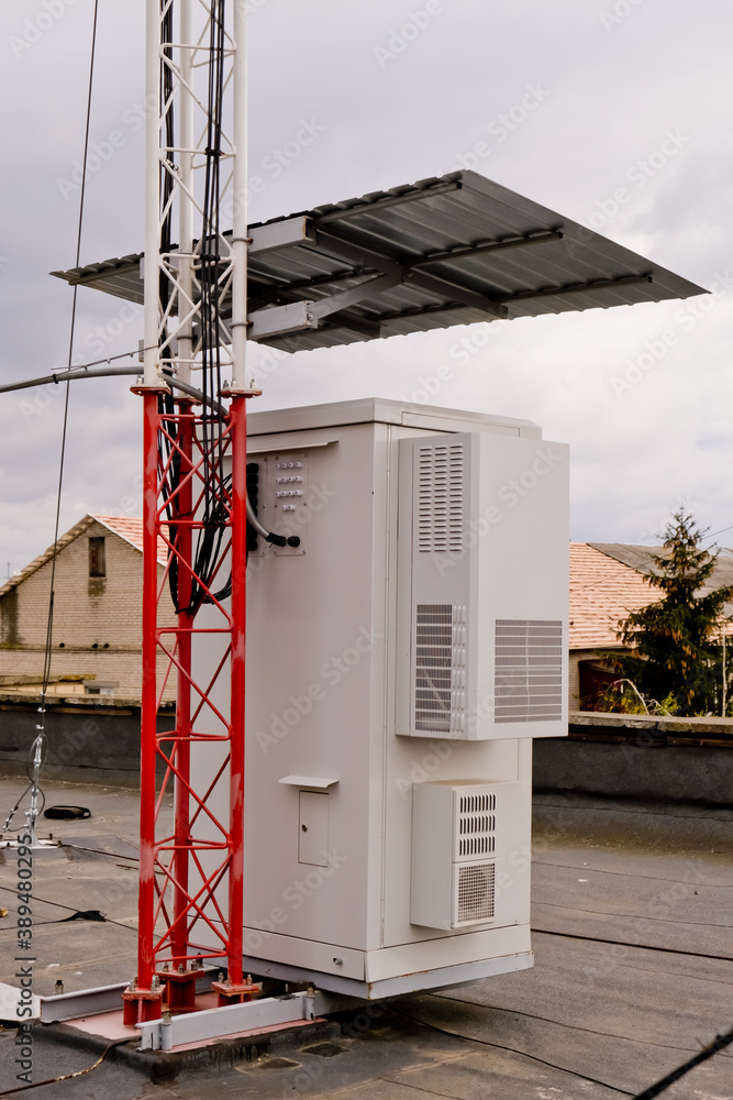 Telecommunication cabinet from 4G and 5G telecommunications tower ...