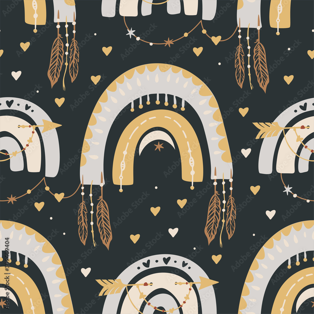 Bohemianl rainbow hand drawn pattern, ethnic pattern. Boho seamless ...