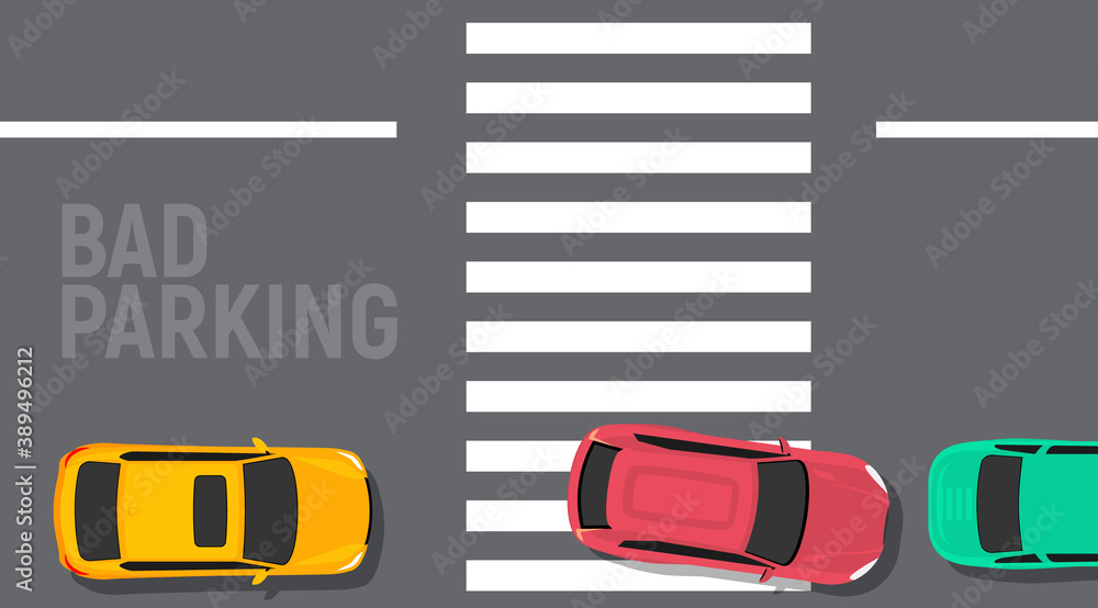 Bad parking car top view. Wrong parking area traffic road rules, flat ...