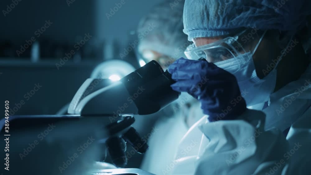 Vidéo Stock Life scientists are researching in laboratory. Female young ...