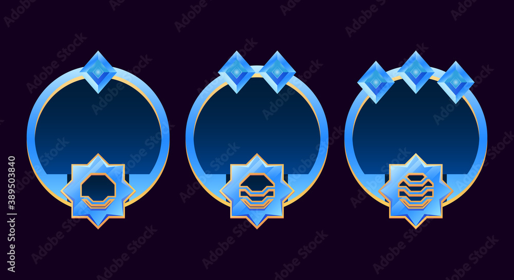 Set Of Gui Rounded Golden And Glossy Diamond Border Frame Avatar With Grade For Game Ui Asset