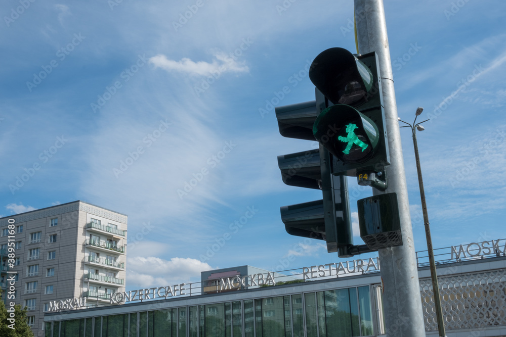 Street walking sign in the old East Berlin part of city showing ...