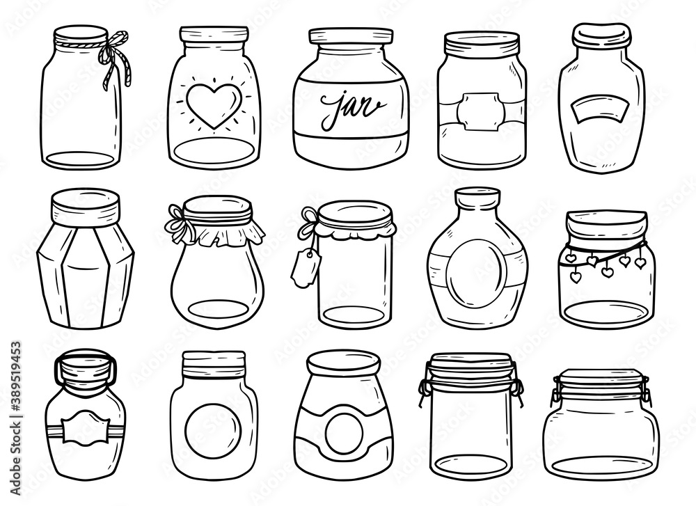 Set of glass jar illustration drawing vector doodle Stock Vector ...