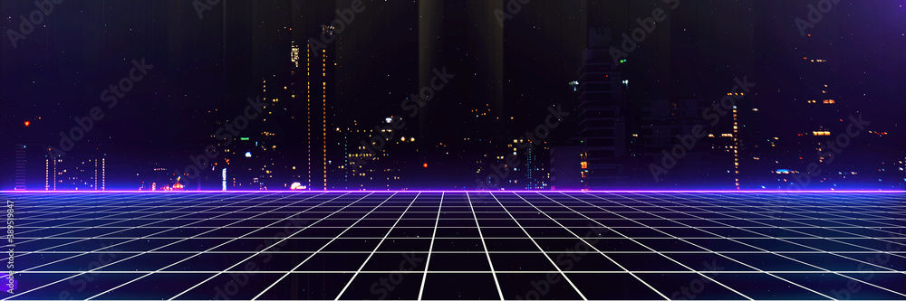 Retro cyberpunk style 80s Sci-Fi Background Futuristic with laser grid ...