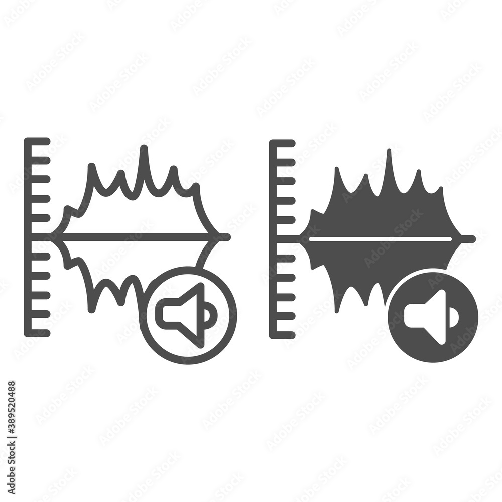 Sound frequency and loudspeaker line and solid icon, Sound design ...