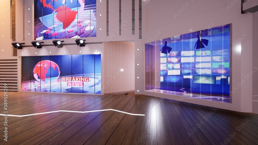 3D Virtual TV Studio News, 3d illustration Stock Illustration | Adobe Stock