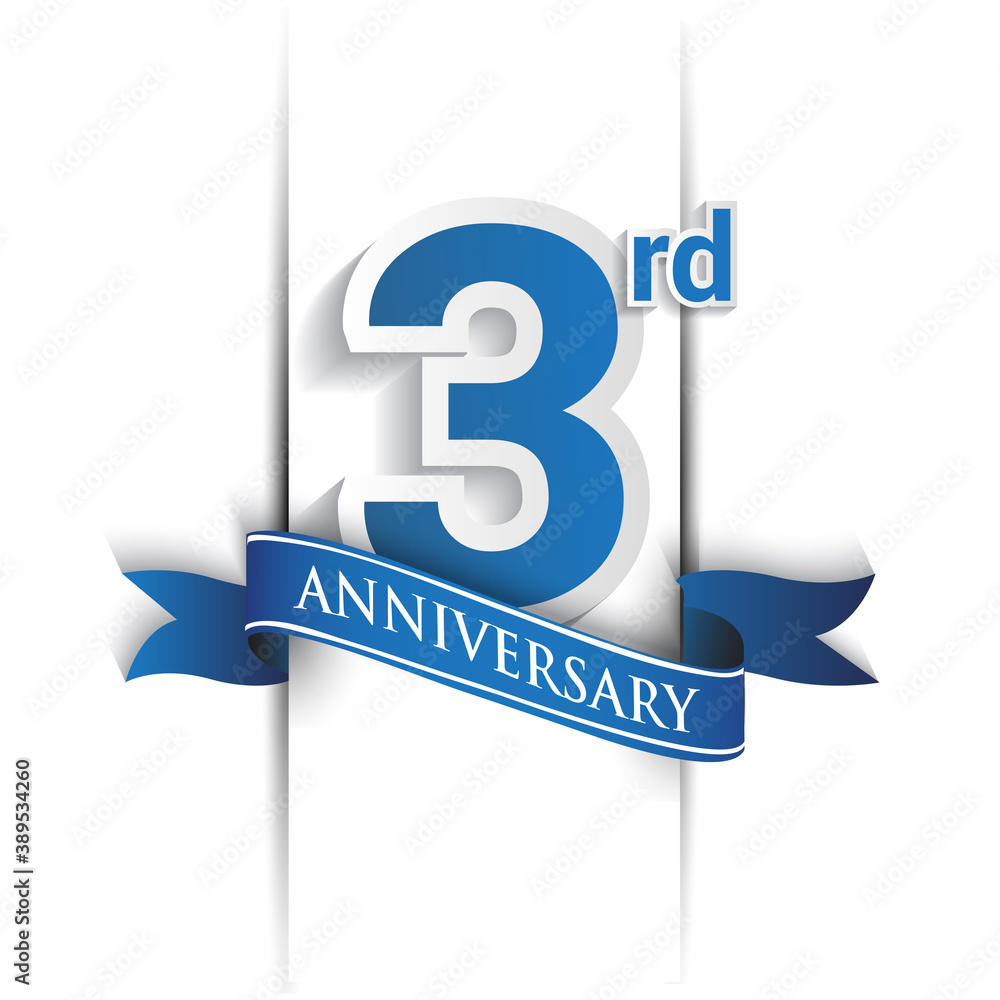 Vecteur Stock 3rd years anniversary logo, blue colored vector design on ...