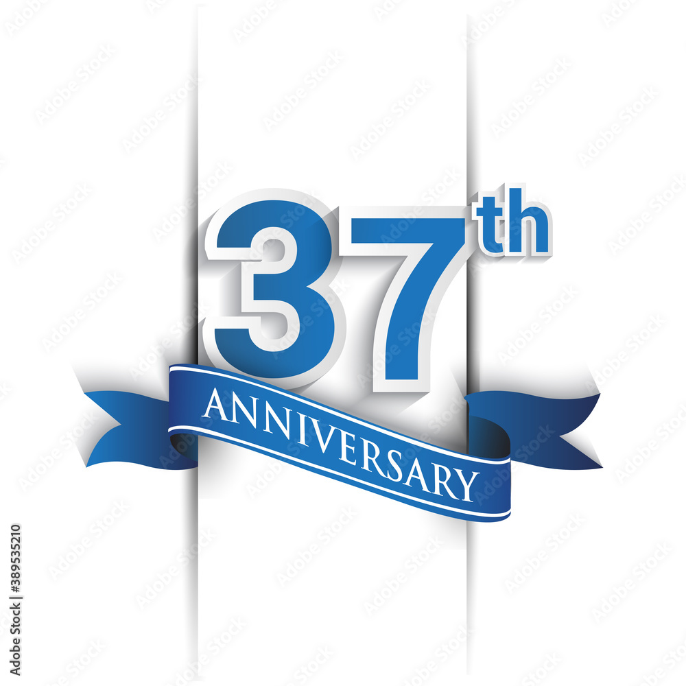 37th years anniversary logo, blue colored vector design on white ...