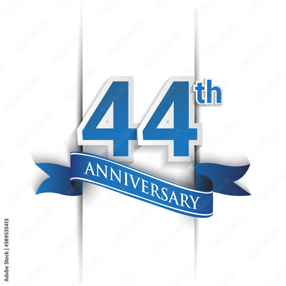 44th years anniversary logo, blue colored vector design on white ...