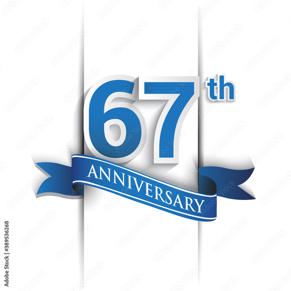67th years anniversary logo, blue colored vector design on white ...