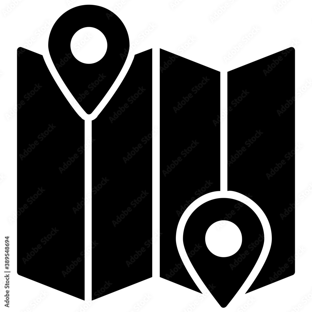 Icon of map and destination designed by using pin pointers and folding ...