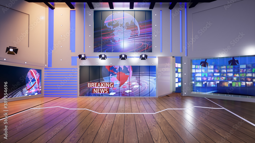 3D Virtual TV Studio News, 3d illustration Stock Illustration | Adobe Stock