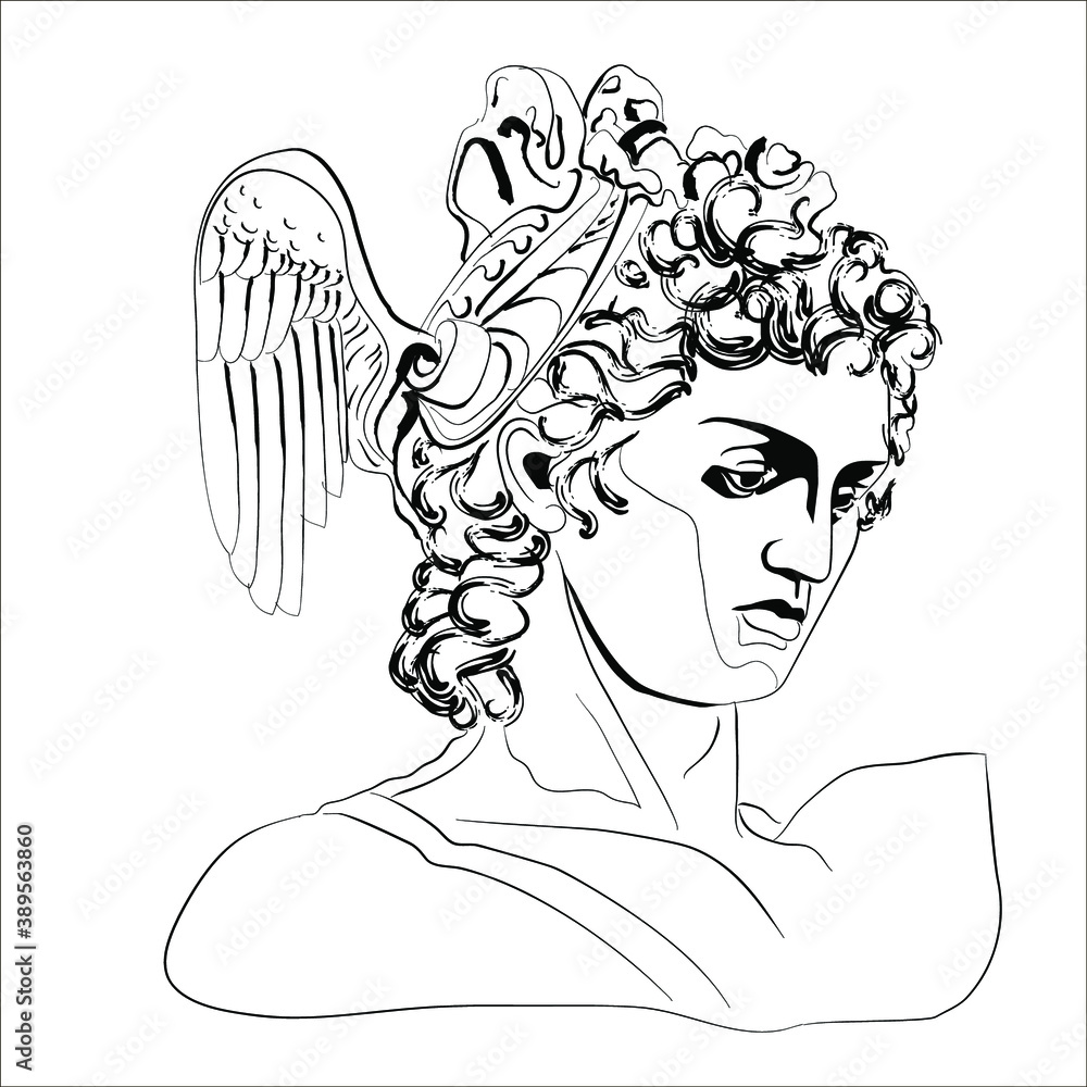 Vector illustration of the head of the god Perseus. Isolated image of ...