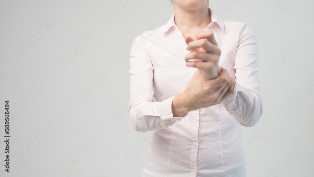 Parkinson's disease symptoms. Close up of tremor (shaking) hands of ...