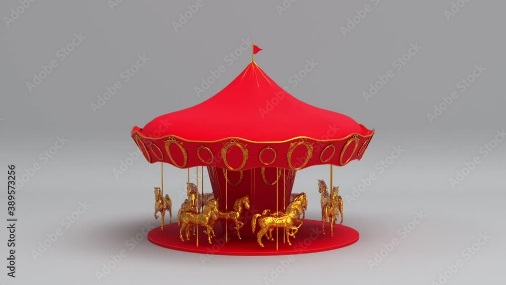 Rotating vintage horse carousel in amusement park seamless looping ...