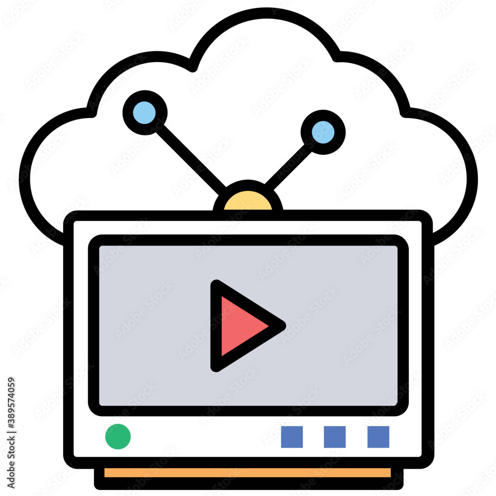 Television screen with play button and cloud computing in the ...