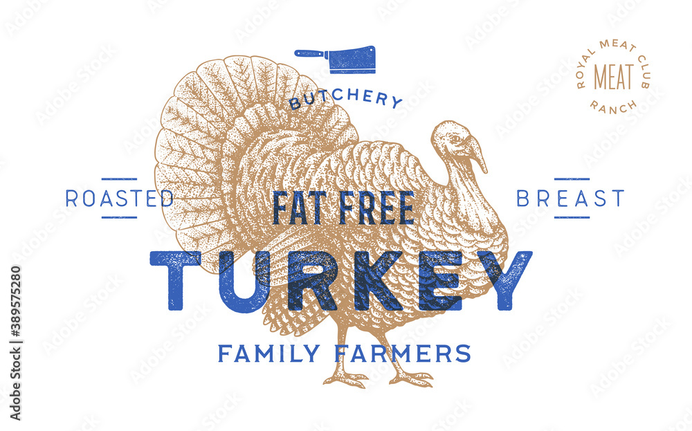 Turkey. Template Label. Vintage retro print, tag, label with turkey ...