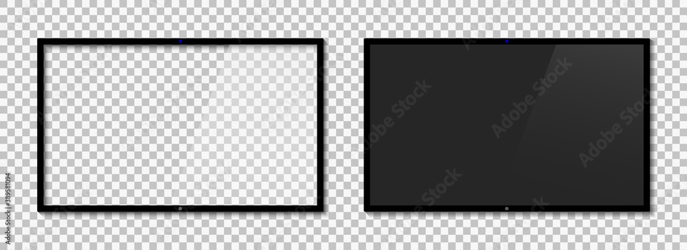TV screen. Lcd monitor with black frame isolated on transparent ...