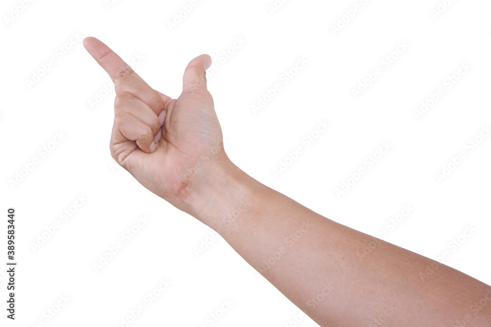 Male asian hand gestures isolated over the white background. Pointing ...