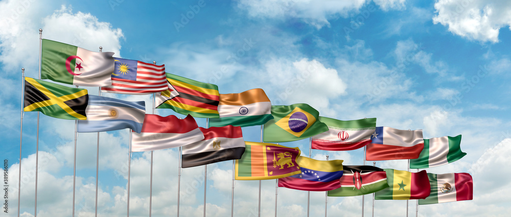 3D Illustration with the national flags of the countries member states ...